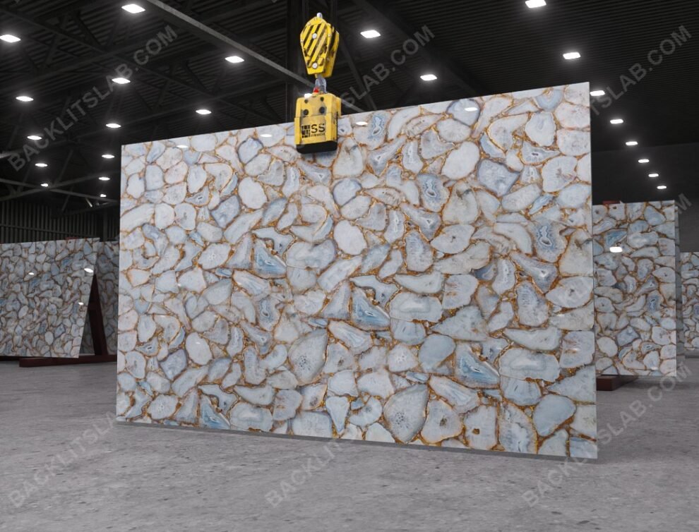 White Agate Golden Fill Backlit Slab - Buy Online - Luxury Interior
